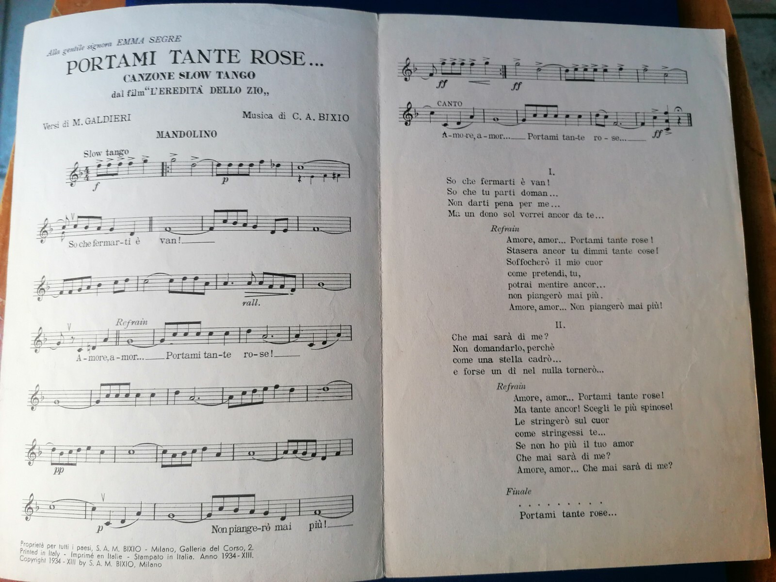 ANTICO SPARTITO PORTAMI TANTE ROSE ENTRA ALTRE FOTO , | eBay