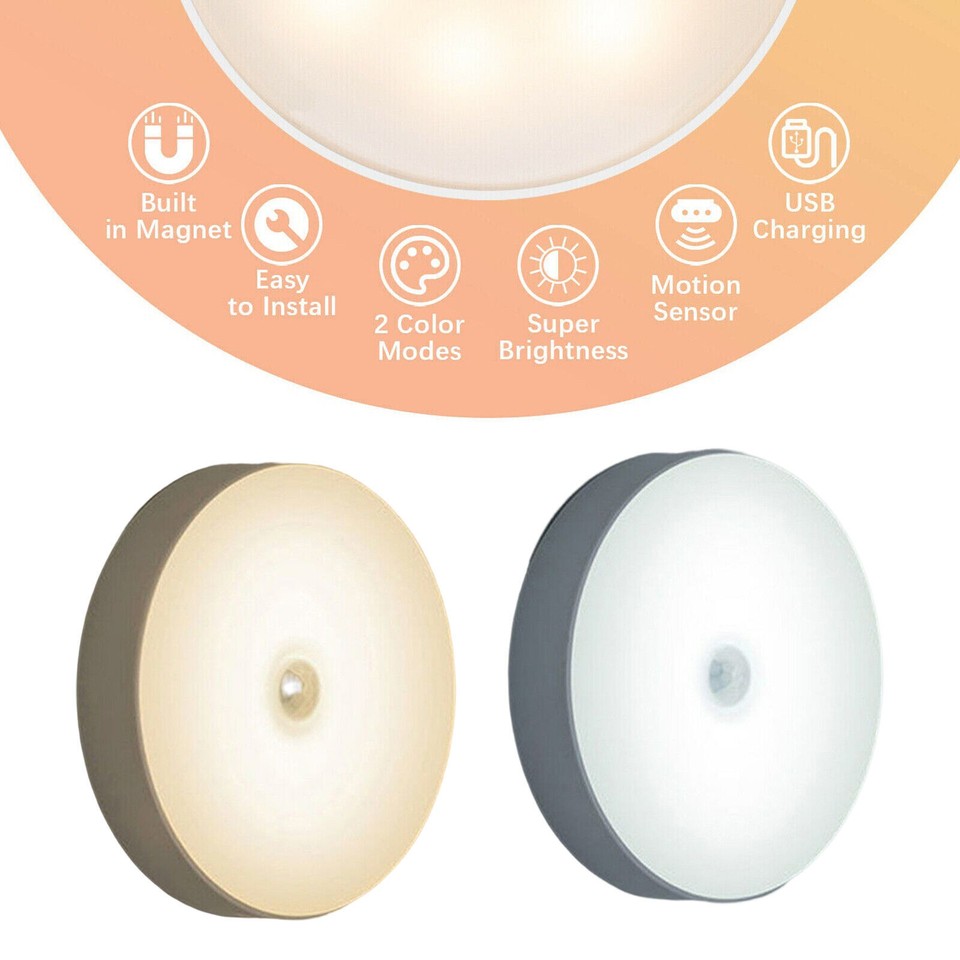 Led Motion Sensor Light USB Rechargeable PIR Wall Cabinet Stair Night ...