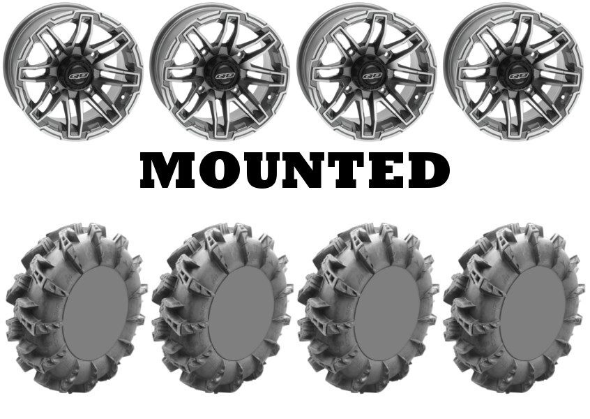 Kit 4 Gorilla Silverback MT2 Tires 30x9-14 on Quadboss Stryker Gray ...