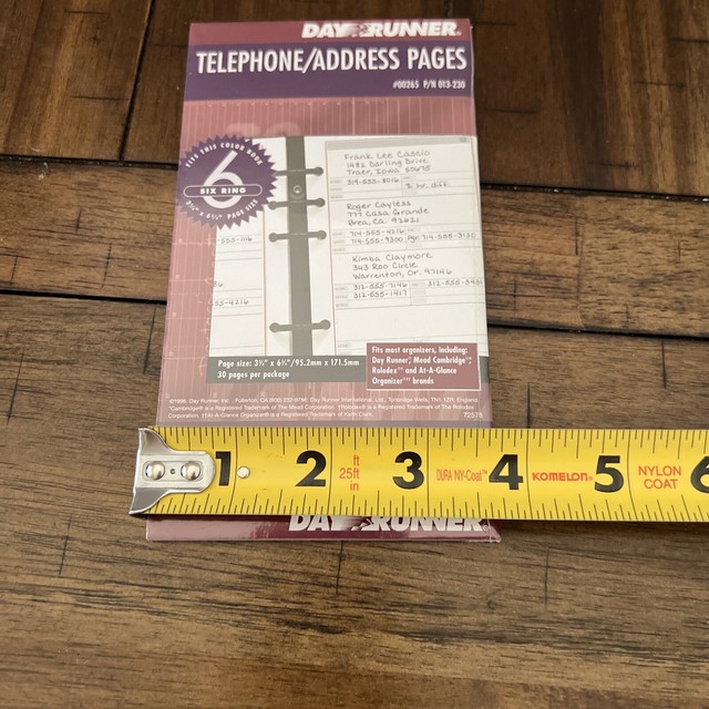 Day Runner Telephone Address Pages 30 Sheets Six Ring 3.75 X 6.75 ...