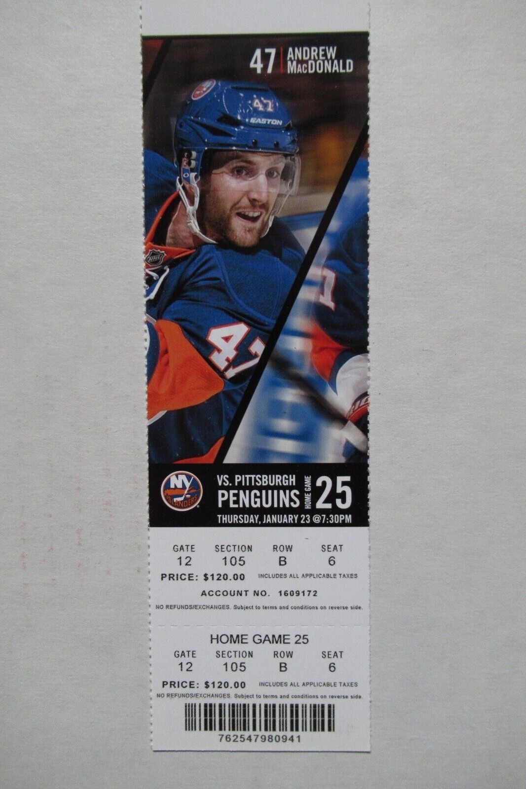 NEW YORK ISLANDERS VS PENGUINS 1/23/2013-14 FULL TICKET ~ ANDREW ...