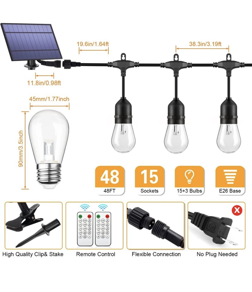 Outdoor LED Dimmable String Lights for Patio with Remote (3 Available ...
