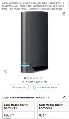 ARRIS Surfboard G34 DOCSIS 3.1 Gigabit Cable Modem & Wi-Fi 6 Router ...