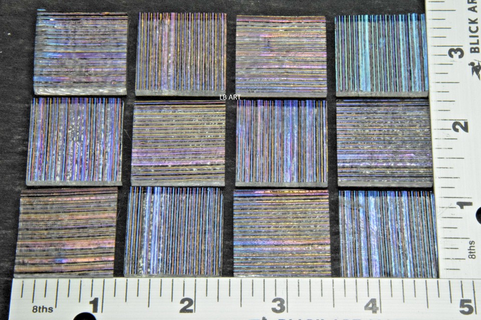 12 PIECES 1" x 1" CLEAR IRIDIZED FIBROID TEXTURE UROBOROS GLASS SQUARES ...