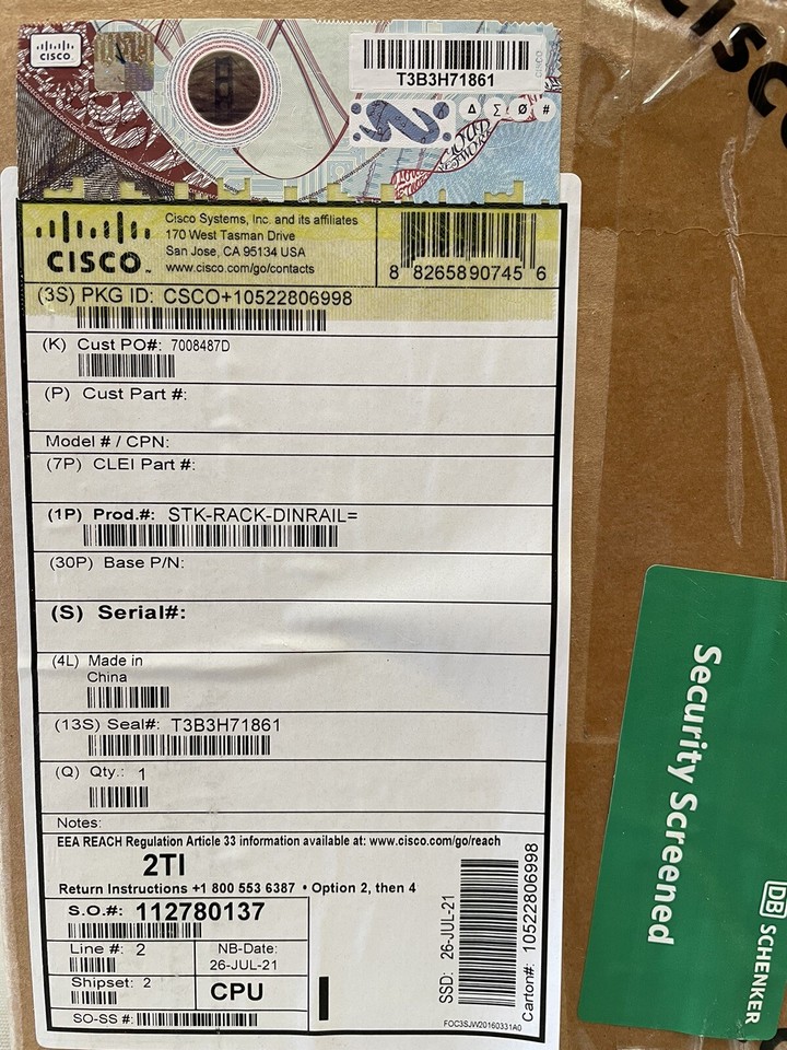 Cisco STK-RACK-DINRAIL 19” DIN Rail mount kit for IE-3000 and IE-4000 ...