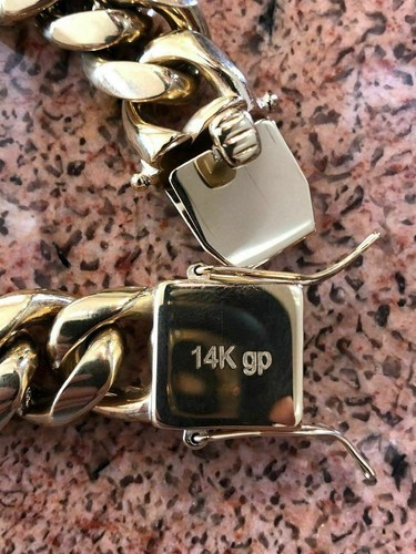 18mm Cuban Miami Link Bracelet Kilo Chain Set 14k Gold Plated Stainless ...