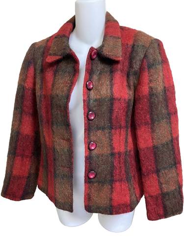 Anne Bowen Vintage 92% Mohair Textured Fuzzy Plaid Boxy Blazer Jacket ...