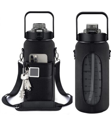 Half Gallon Water Bottle Straw Storage Sleeve Strap Motivation Phone ...