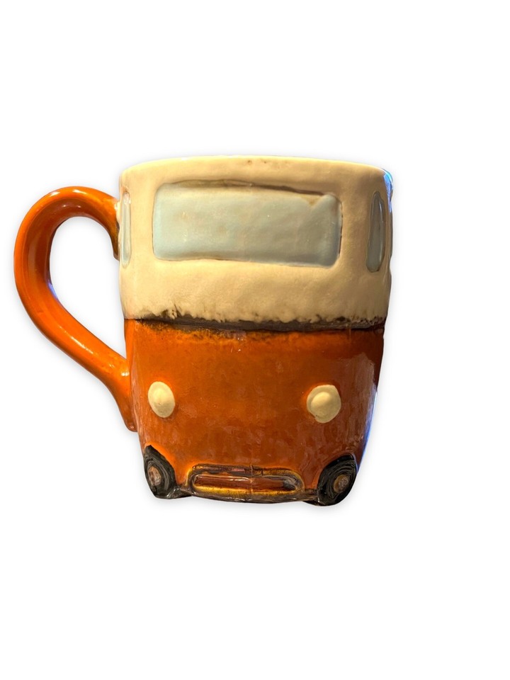 Handmade VW Volkswagon Bus Art Pottery Mug 4” Burnt Orange Brown | eBay