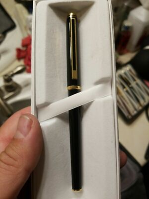 Cross Signature Fountain Pen Black & Gold 18K Gold Medium Pt Pen New In ...