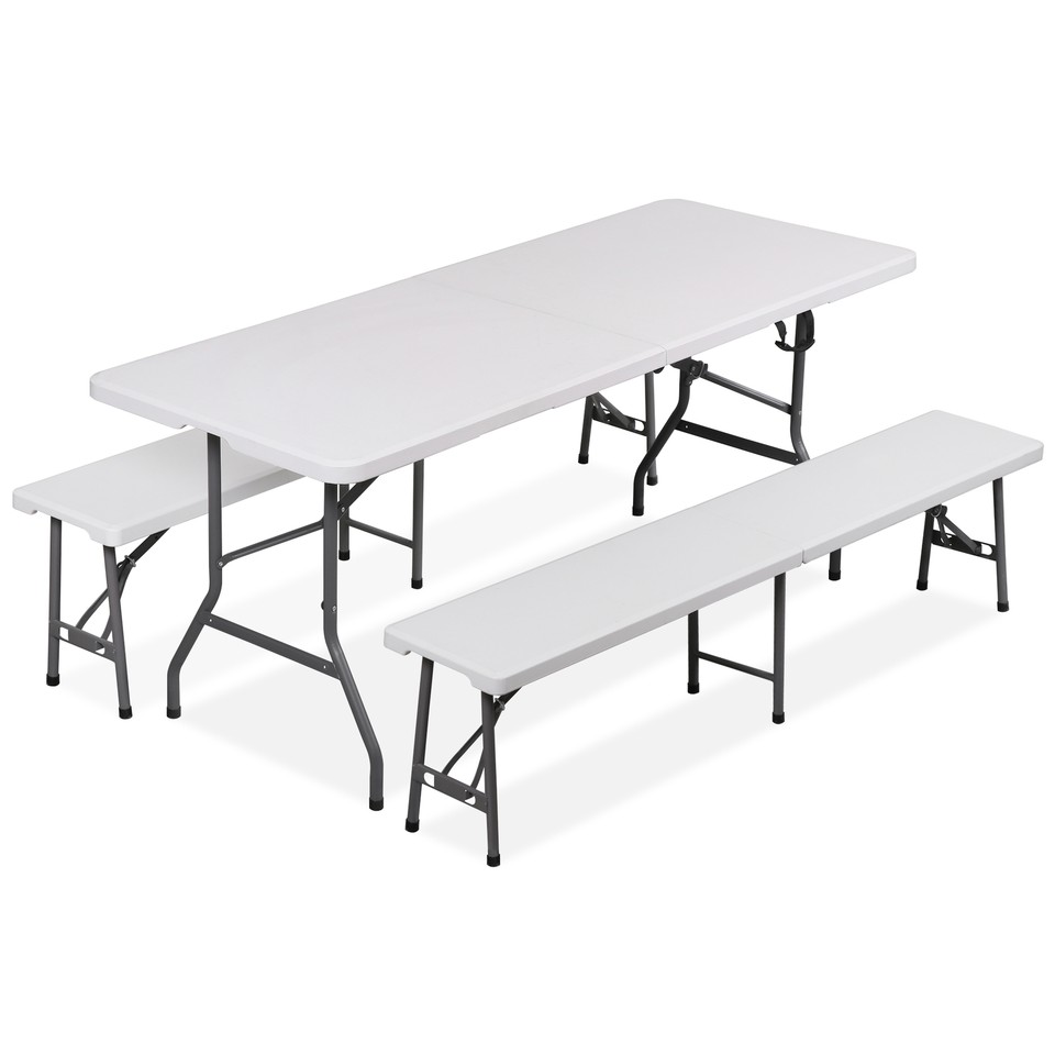 3-Piece Set 2 Folding Benches and 6FT Folding Table for Indoor Outdoor ...