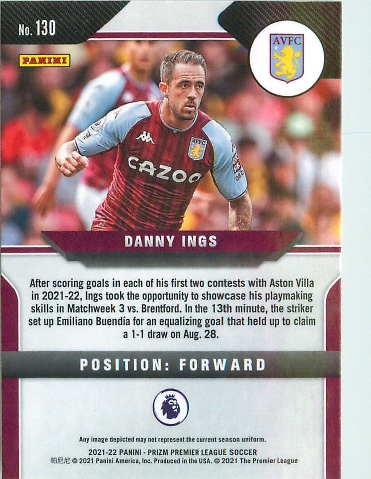 Danny Ings 2021-22 Panini Prizm Premier League Soccer Base Card #130 ...