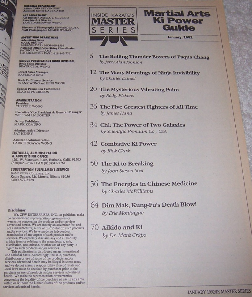 Martial Arts Ki Power Guide Magazine January 1992 Sam Kuoha Aikido Kung ...