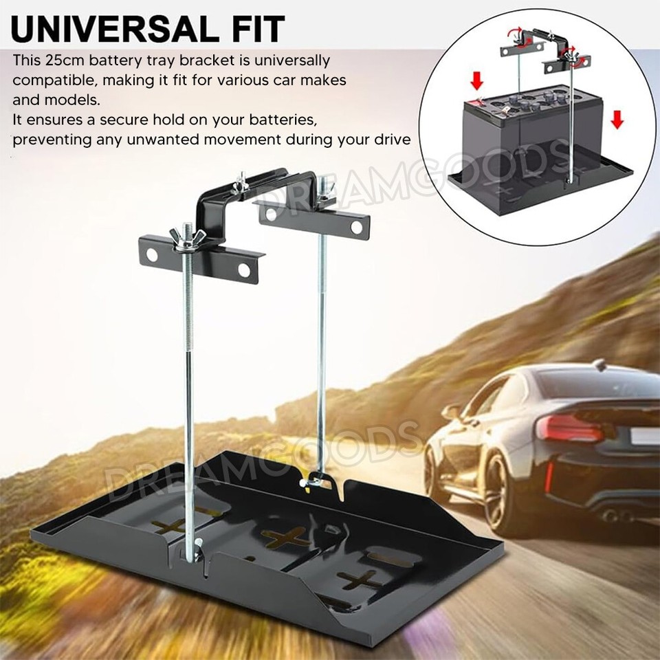 Universal Metal Car Battery Tray Adjustable Hold Down Clamp Bracket Kit ...