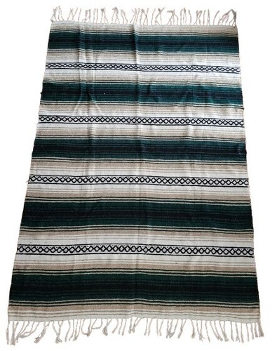 Vintage Mexican Sarape Blanket Fringe 73 x 53 Green Black Tan Tapestry ...