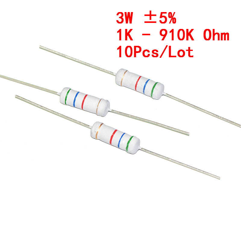 10Pcs 3W 3 Watt Carbon Film Resistor ±5% 1K -910K Ω Ohm 1 K - 910 K | eBay