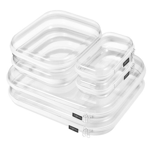 6 Pack Clear Hard Shell Zipper Case, See-Through Hard Plastic Organizer ...