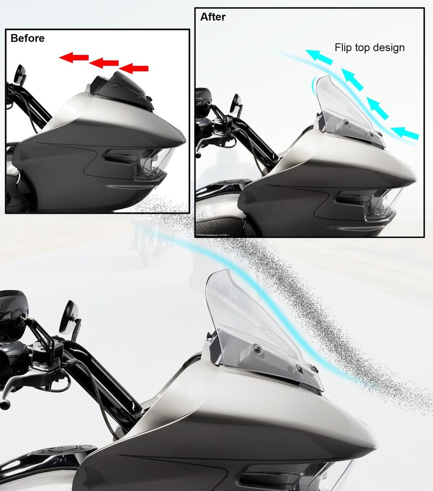 9" Wave Windshield Windscreen Wind Splitter Compatible with Harley ...