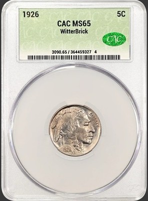 1926 BUFFALO NICKEL CACG MS65 WITTER BRICK - GREAT EYE APPEAL! | eBay