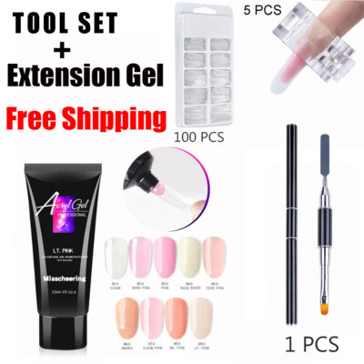 15ML UV Gel Nail Quick Extension Glitter Builder Poly Gel + Tool Set ...