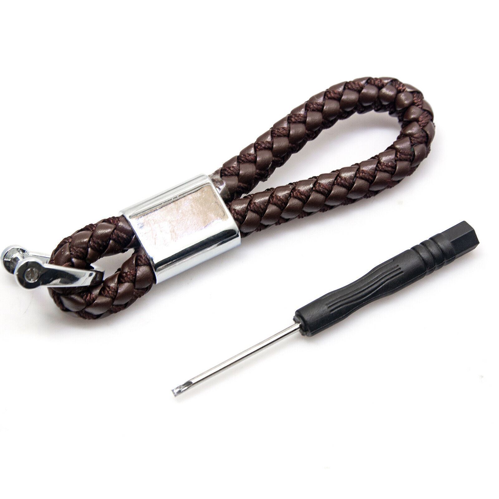 1X Brown Braided Leather Strap Key Chain Ring Fits Car Keychain For All ...