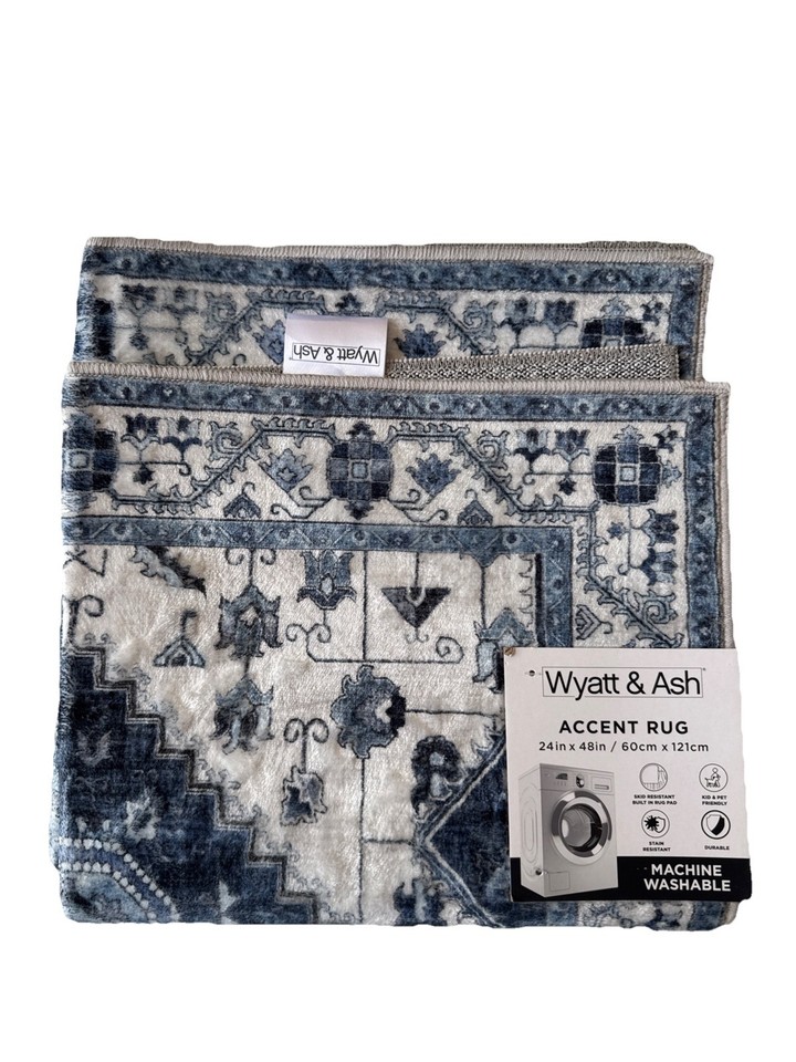 Wyatt & Ash Machine Washable Area Rug, Blue 24 Inch By 36 Inch Runner ...