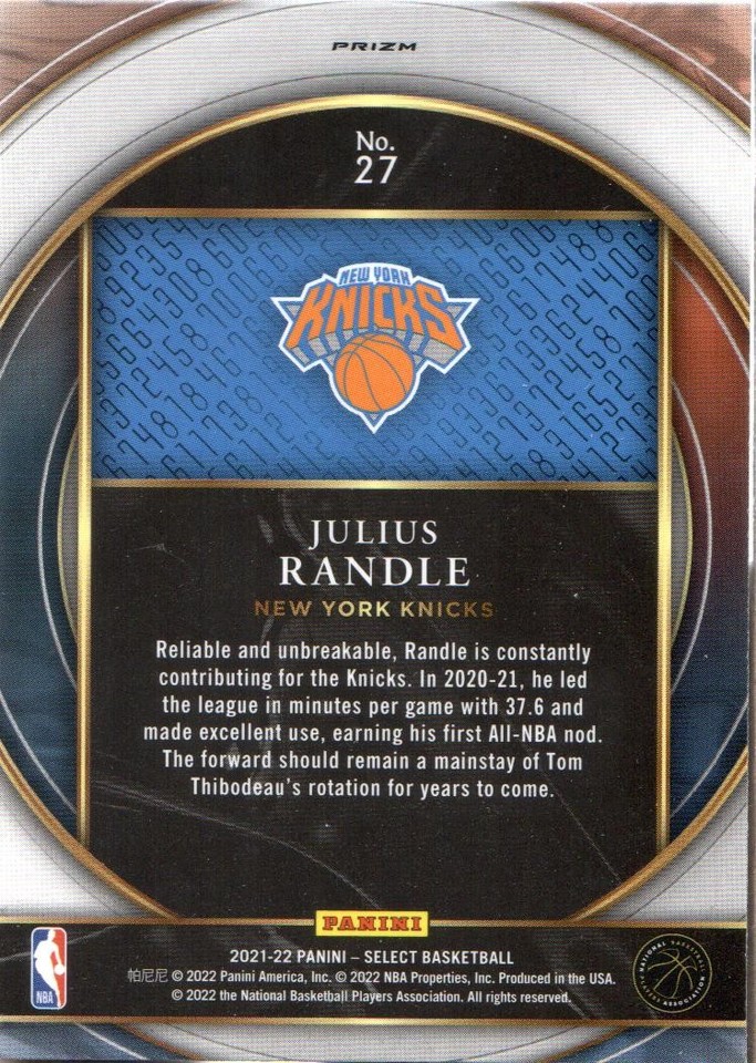 2021-22 Select Basketball Numbers Prizms Red #27 Julius Randle | eBay