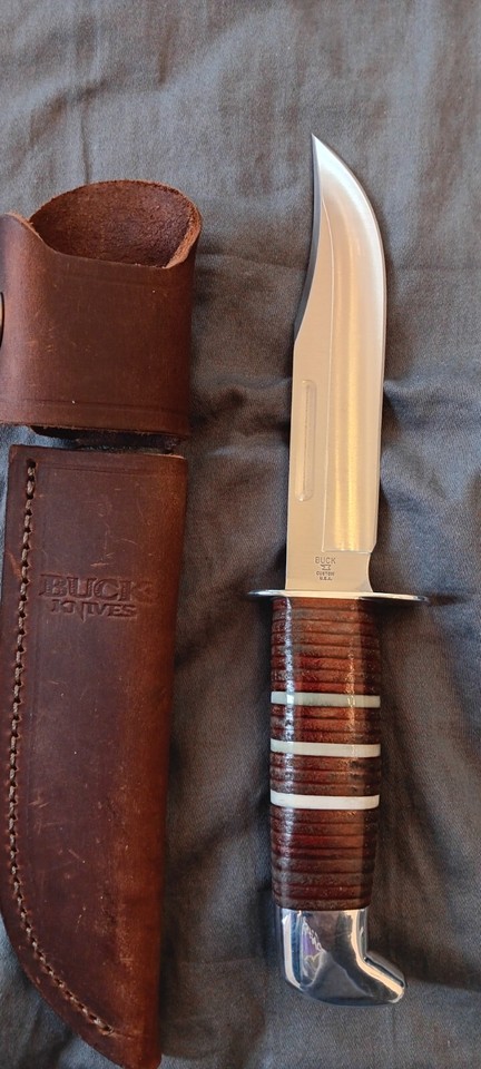 Buck 119 Custom Stacked Leather And Bone Spacer Fixed Blade Knife | eBay