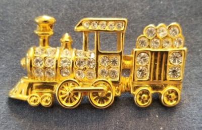 Vintage Rhinestone and Gold Tone Train Brooch Pin | eBay