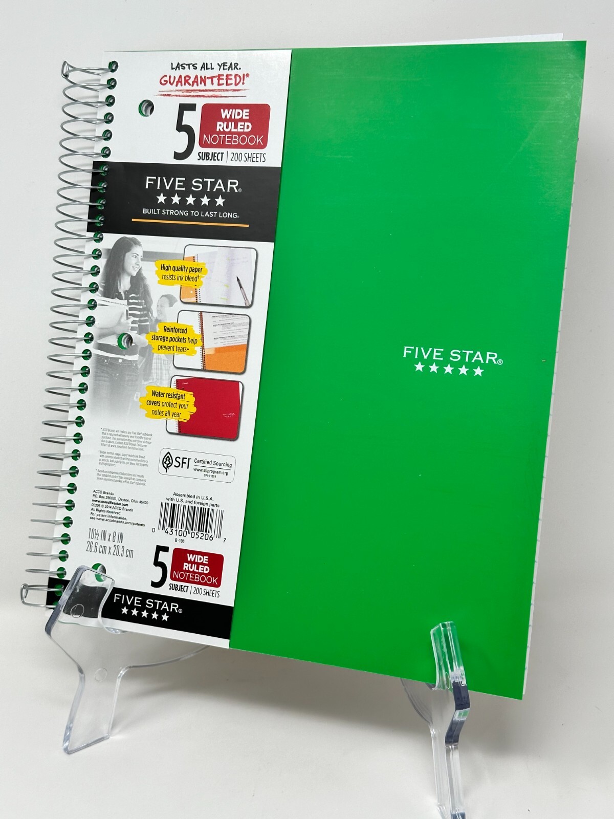 NEW Mead Five Star 5-Subject Notebook 8" x 10.5" Wide Ruled 200 Sheets ...