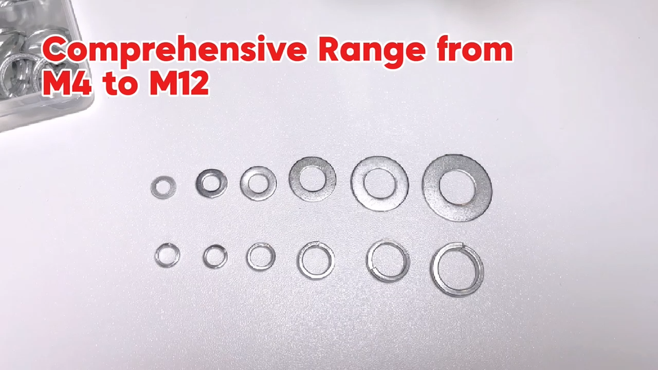 500-1000 Flat Washers Set Assorted Box M4 M5 M6 M8 M10 M12 Spring Rust ...
