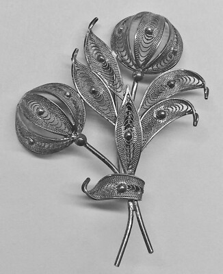 JEWELRY 925 Sterling Silver Vintage Stanco Filigree Floral Design Pin ...