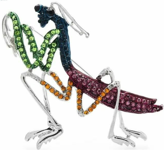 Praying Mantis Grasshopper Huge Silver Pin Brooch V-3… - Gem