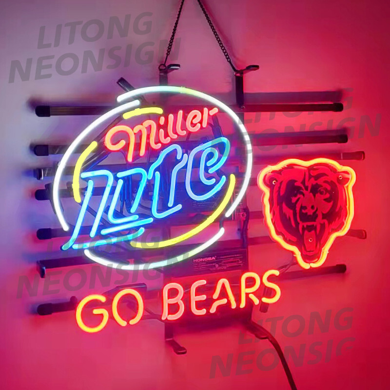 Chicago Bears Lite Beer Neon Light Sign 24x20 Beer Bar Pub Wall Decor ...