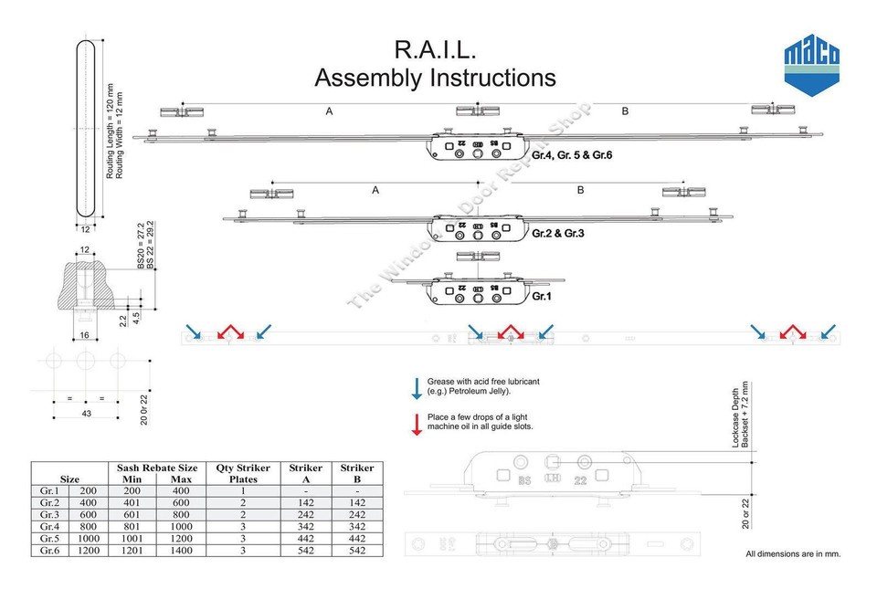 Maco RAIL Inline Espag Window Lock Gearbox 22mm Backset UPVC High ...