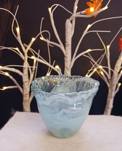 Beautiful Smokey/Opalescent Aqua Blue Glass Vase or Trinket Bowl | eBay
