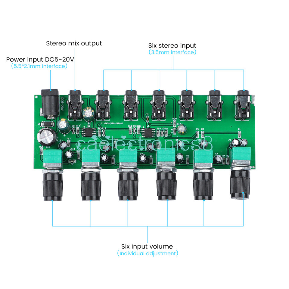 6 Ways Stereo Mixer Audio Distributor Mixing Board With Volume Control ...