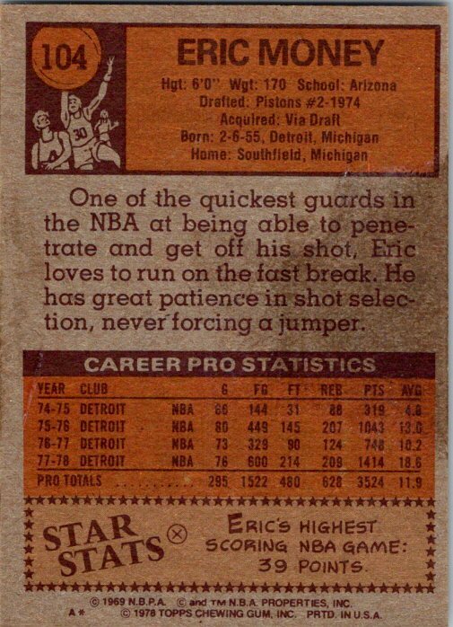 1978-79 Topps #104 Eric Money | eBay