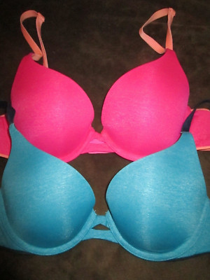 2 Victoria's Secret Padded Perfect Coverage (Pink & Blue) Sz 32B Bras ...