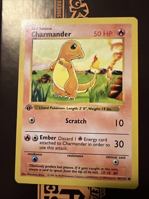 CHARMANDER Pokemon Card - WOTC - 1st Edition - Base Set - Shadowless ...