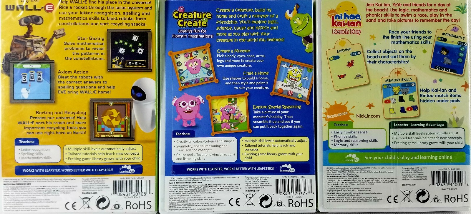 lot of 3 leapster games Creature Create,WALL.E and nihao kai-lan Beach ...