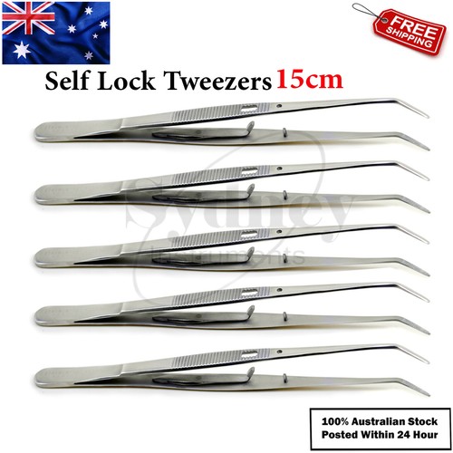 X5 Dental Self Lock Tweezers Cross Serrated Tip Dressing Forceps | eBay ...