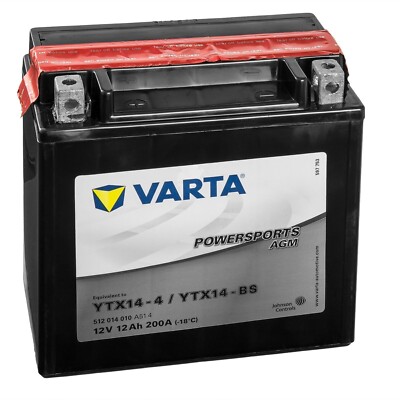 Varta TX14-BS AGM Motorcycle Battery 12V 51214 YTX14-BS CTX14-BS GTX14 ...
