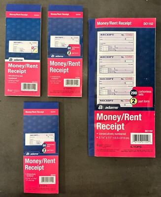 Adams Money Rent Carbonless Receipt Books, 2 Part, 2 Sizes, 4 Packs ...