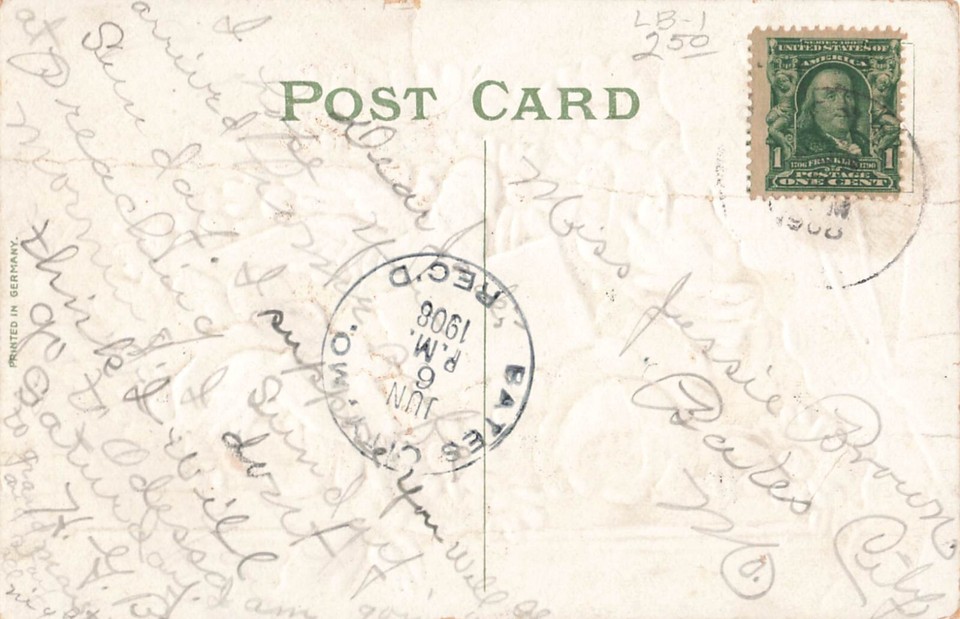 1908 Best Wishes Red Pink Rose Flowers White Dove Postcard Embossed 5.5 ...