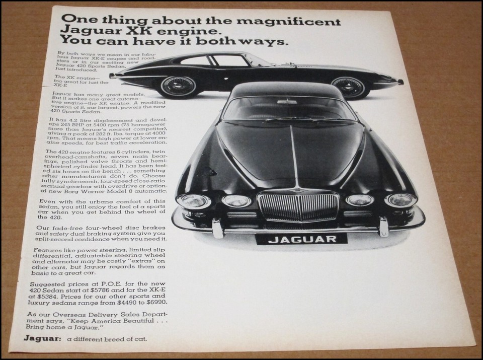 1967 Jaguar XK-E Car Print Ad Automobile Advertisement Samsonite ...