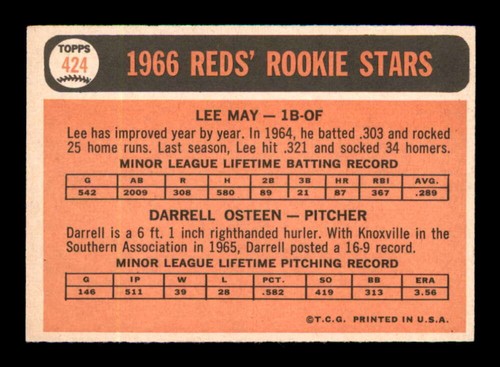 1966 Topps #424 Lee May/Darrell Osteen Rookie Stars EX X3018071 | eBay
