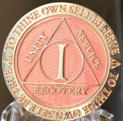1 Year AA Medallion Pink Silver Plated Alcoholics Anonymous Sobriety ...