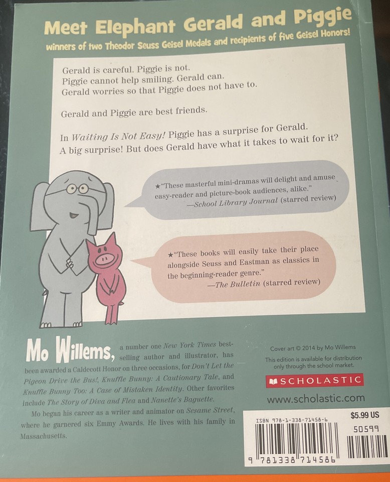 An Elephant & Piggie Book, Waiting Is Not Easy by Mo Willems | eBay