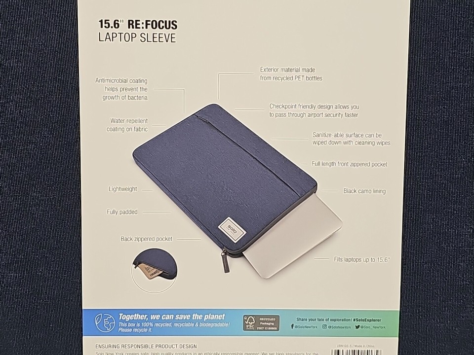 Solo New York Laptop Sleeve Re:Focus Navy Blue For Up To 15.6 " Laptops ...